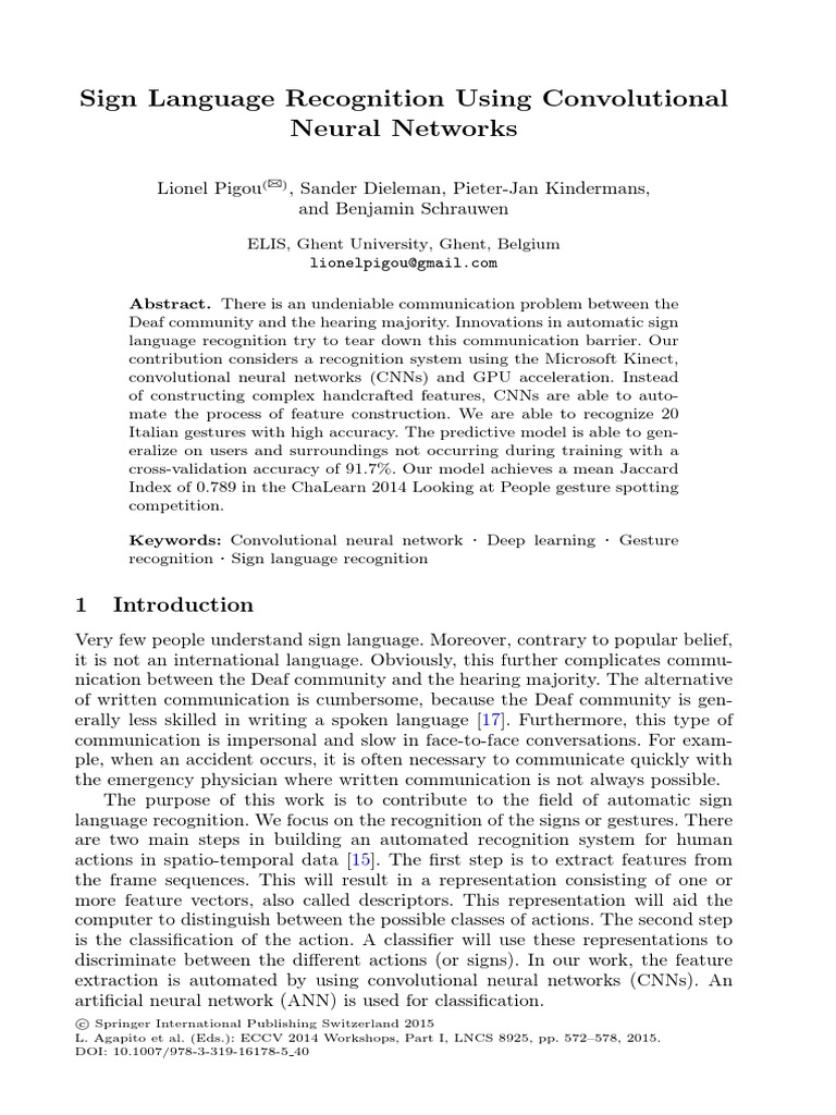 Sign Language Recognition Using Cnns Pdf Cybernetics Computer Science
