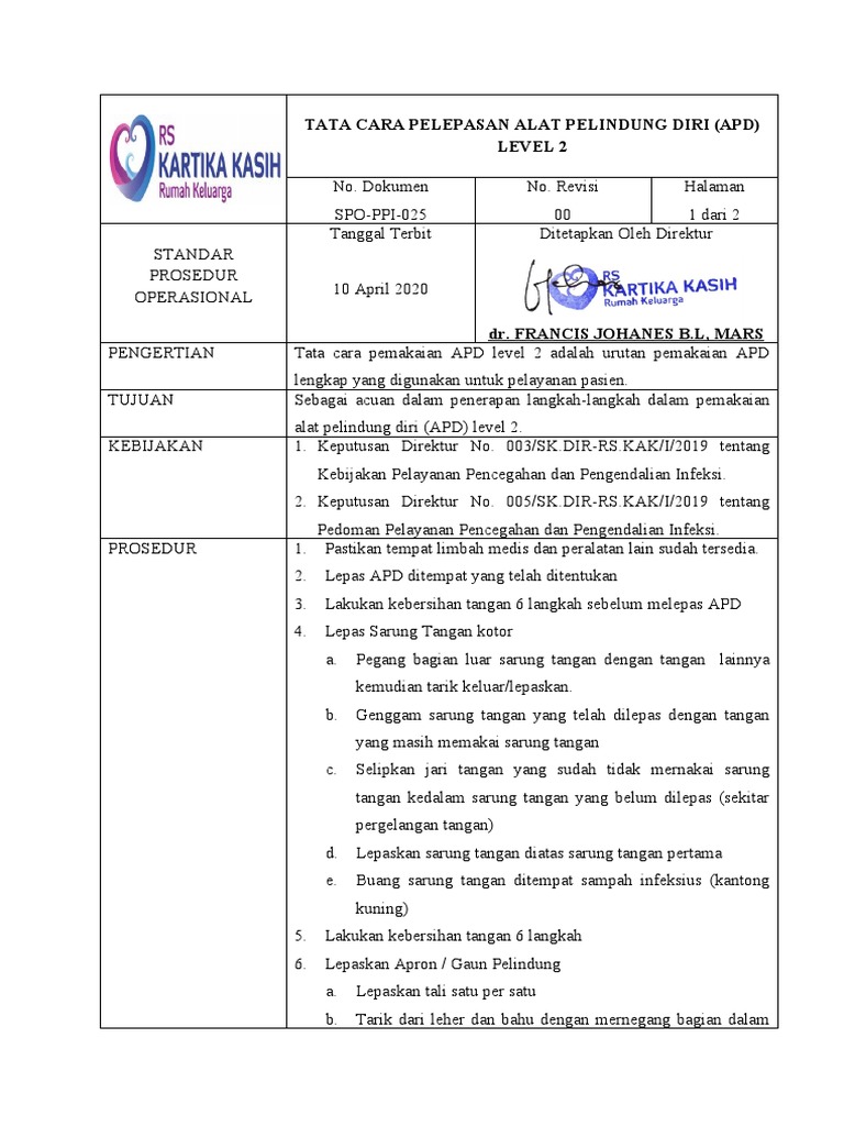 Spo-Ppi-024 Prosedur Pelepasan Apd Level 2 | PDF