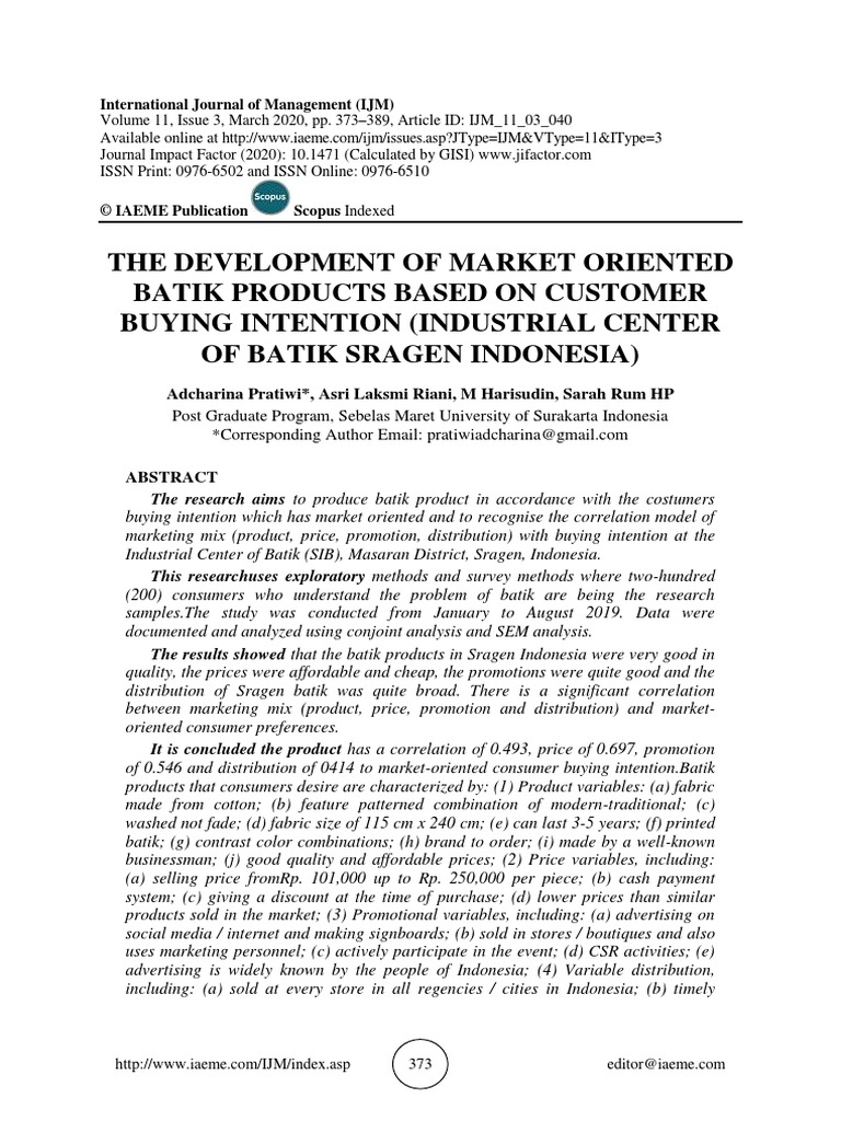 The Development of Market Oriented Batik Products Based On Customer ...