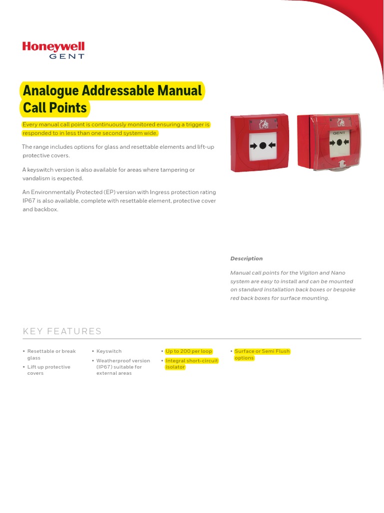 Analogue Addressable Manual Call Points: Key Features | PDF | Equipment ...