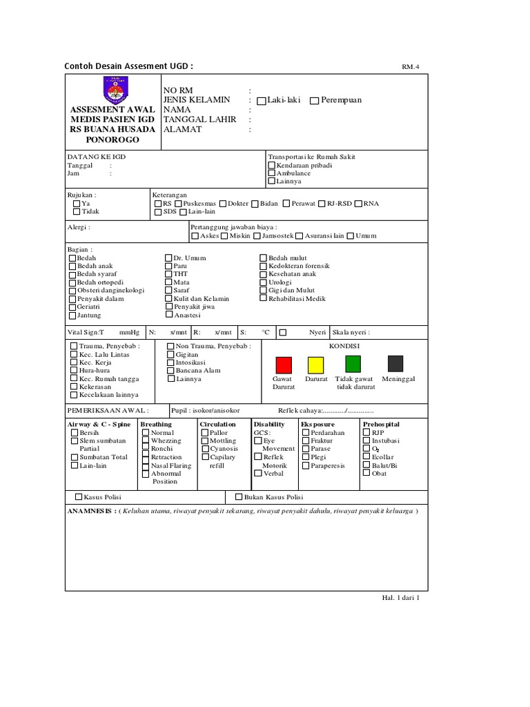 Contoh Desain Formulir Assesment Igd | PDF