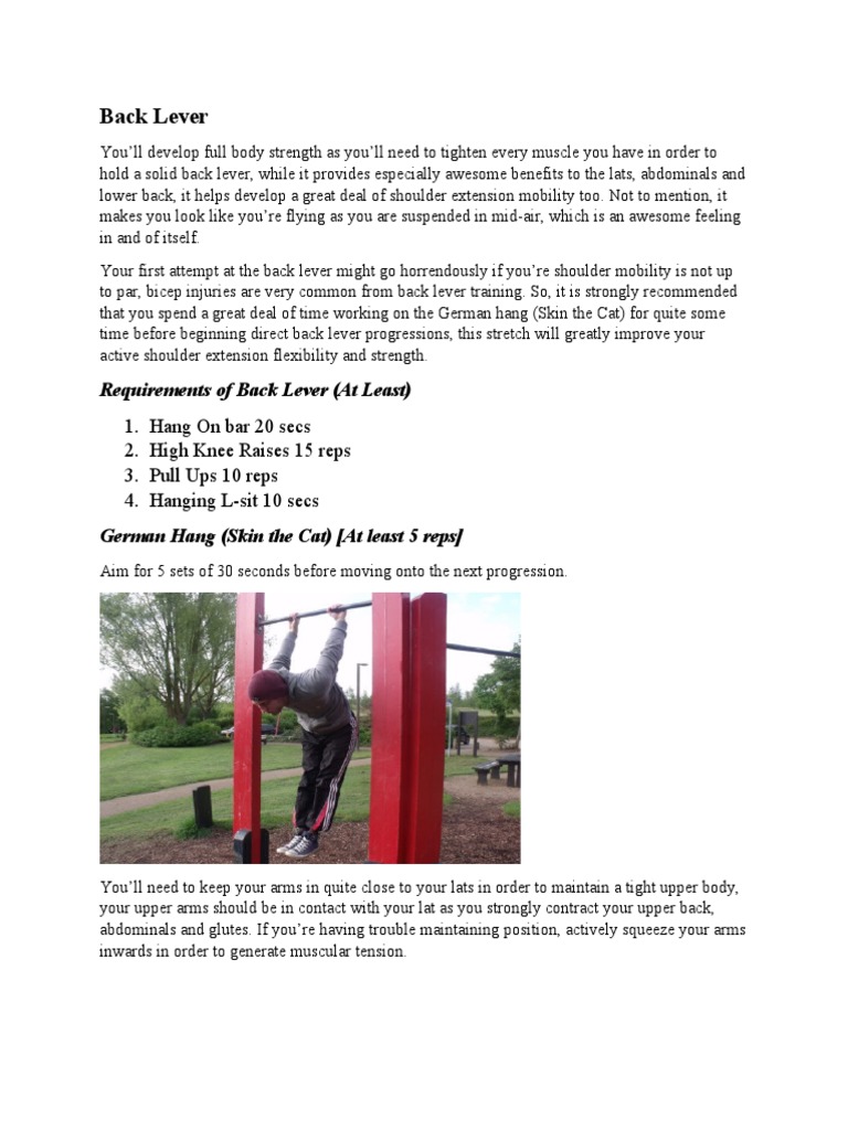 Back Lever Progressions | PDF | Flexibility (Anatomy) | Dance Science