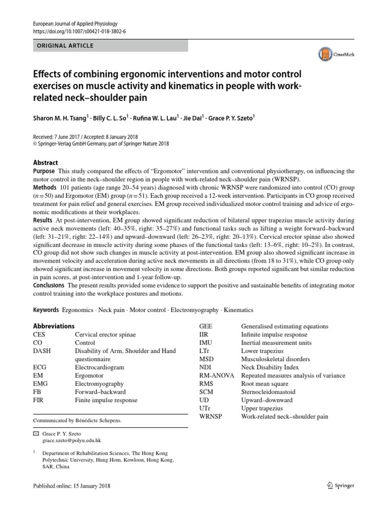 Effects of Combining Ergonomic Interventons and Motor Control Exercises ...