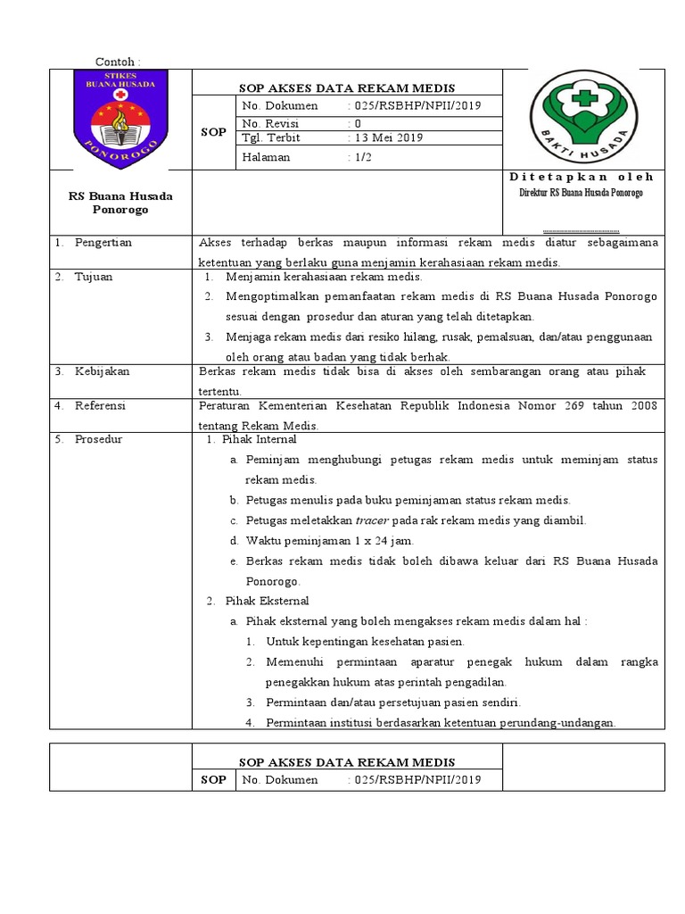Contoh SOP AKSES DATA RM | PDF