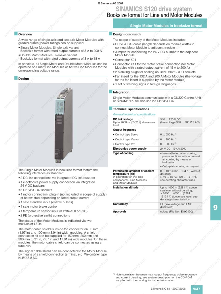 6SL3120 1TE21 8AA3 SINGLE MOTOR MODULE 9 - 7kW SINAMICS S120 SIEMENS ...