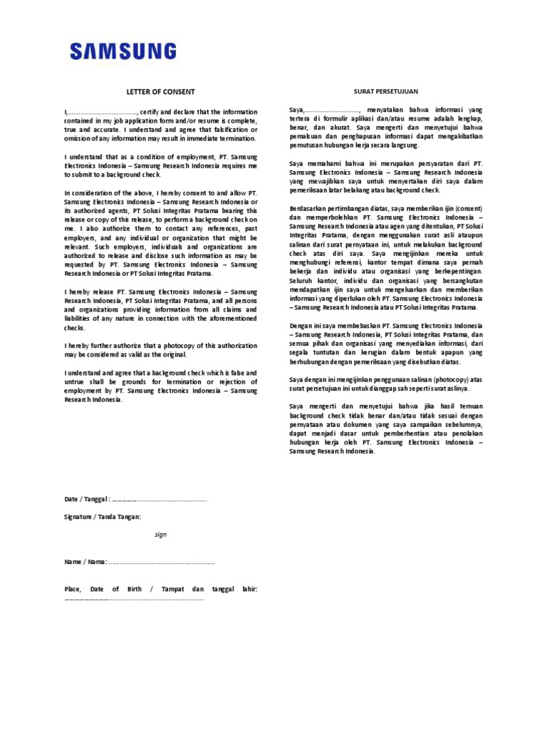 Letter of Consent: Surat Persetujuan | PDF