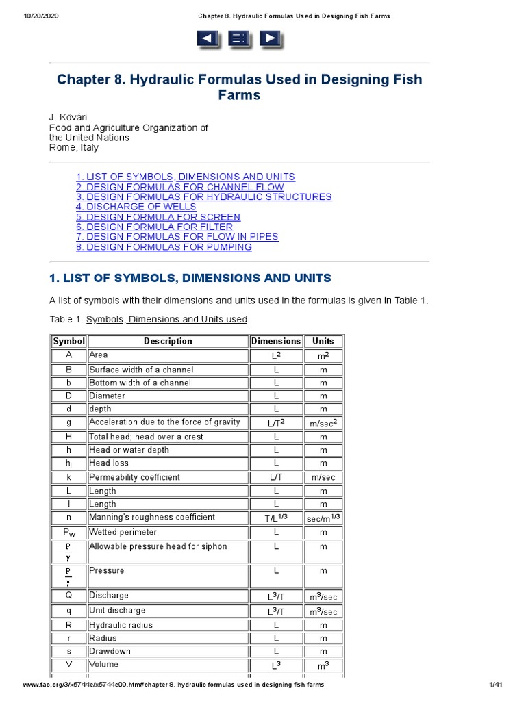 Chapter 8. Hydraulic Formulas Used in Designing Fish Farms | PDF ...