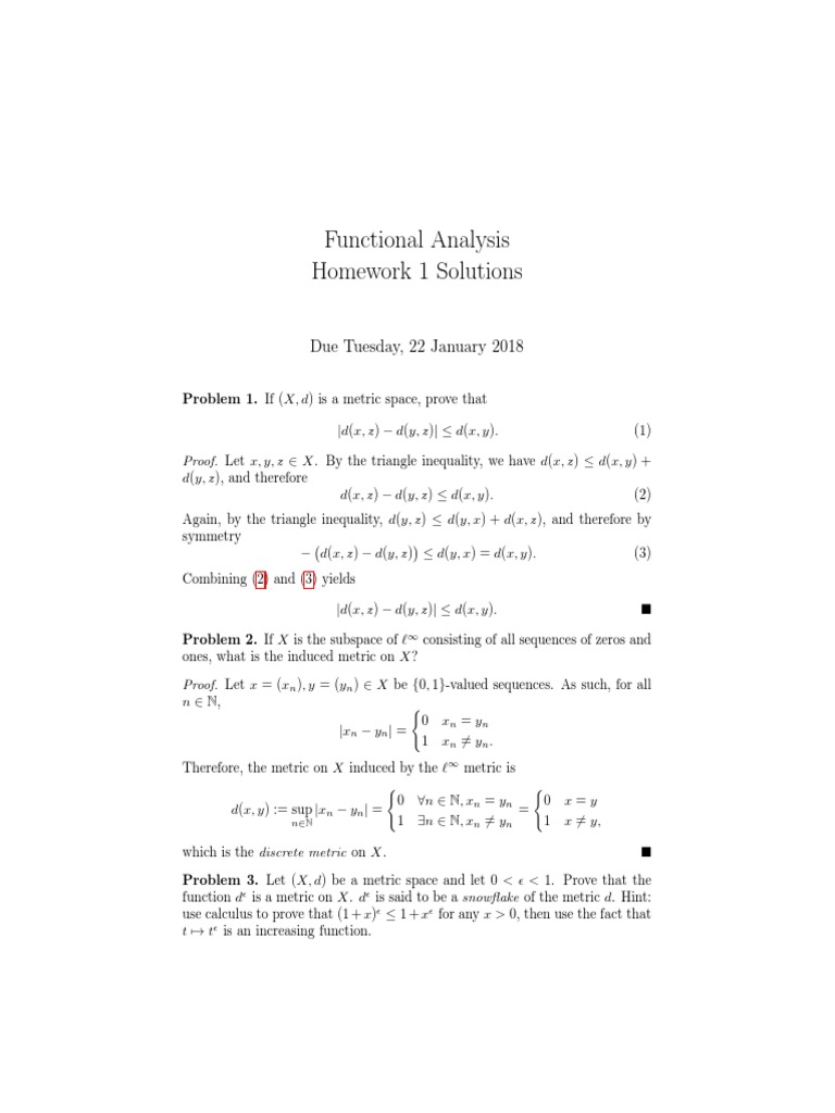 Homework 1 Solutions | PDF | Metric (Mathematics) | Metric Space
