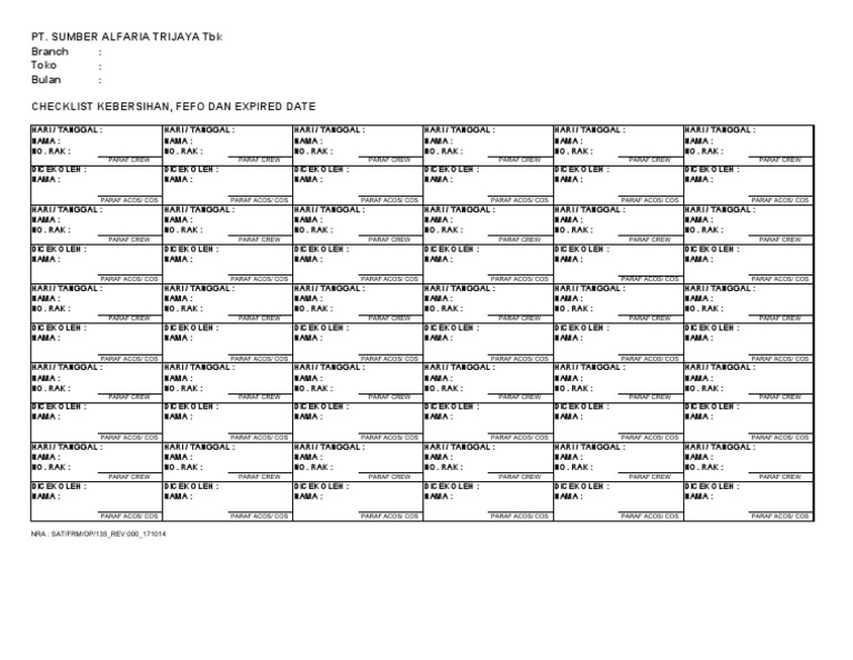 FRM - OP - 135 - Checklist Kebersihan (Simpan Di Map Acco 6) | PDF