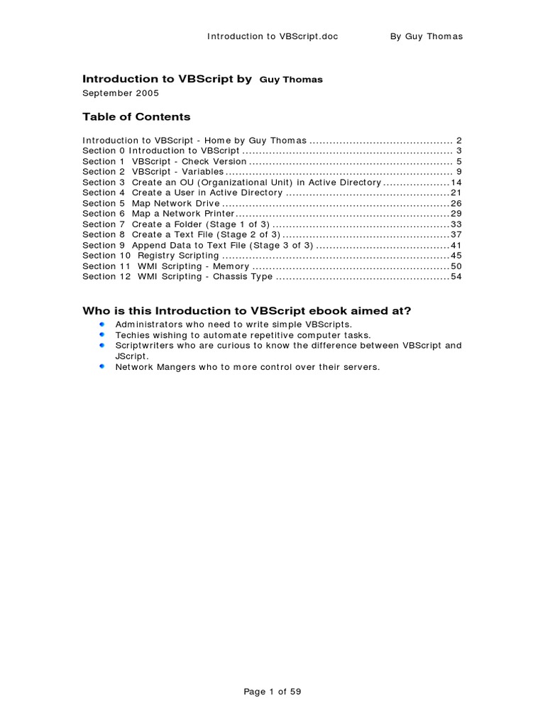 Introduction To VBScript | PDF | Active Directory | Scripting Language