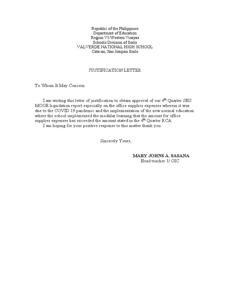 Justifcation Letter | PDF
