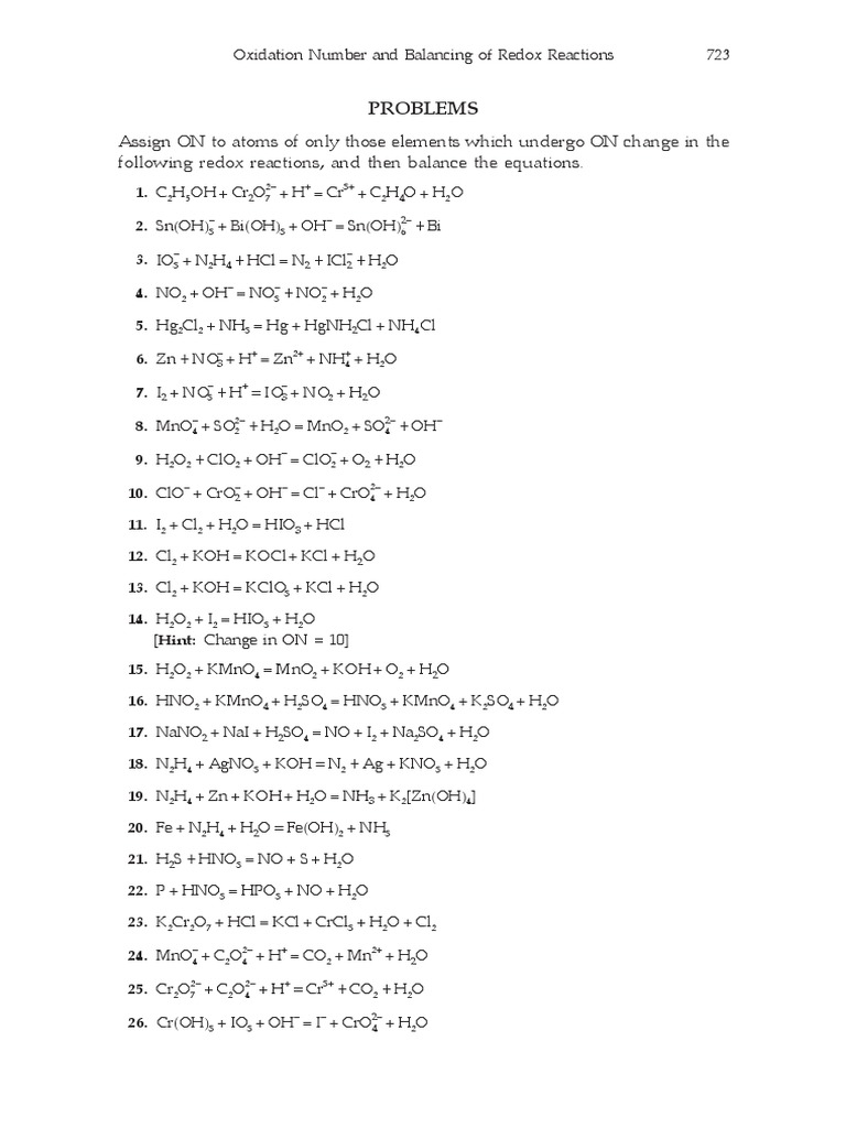 Oxidation Number and Balancing Redox Reactions Problems | PDF | Redox ...