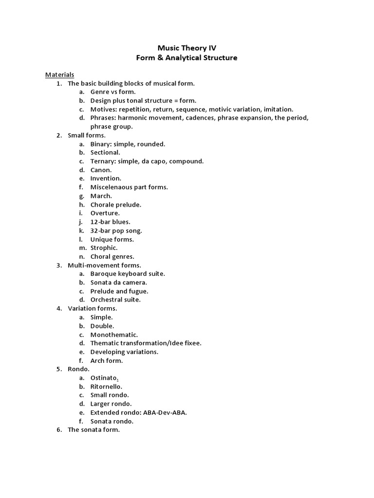 Music Theory IV Weekly Overview PDF | PDF | Musical Forms | Variation ...