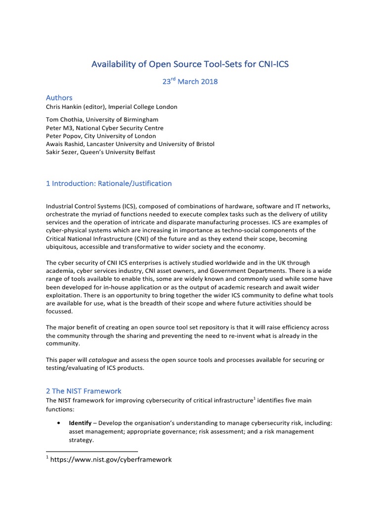 Availability of Open Source Tool-Sets For CNI-ICS: 23 March 2018 ...