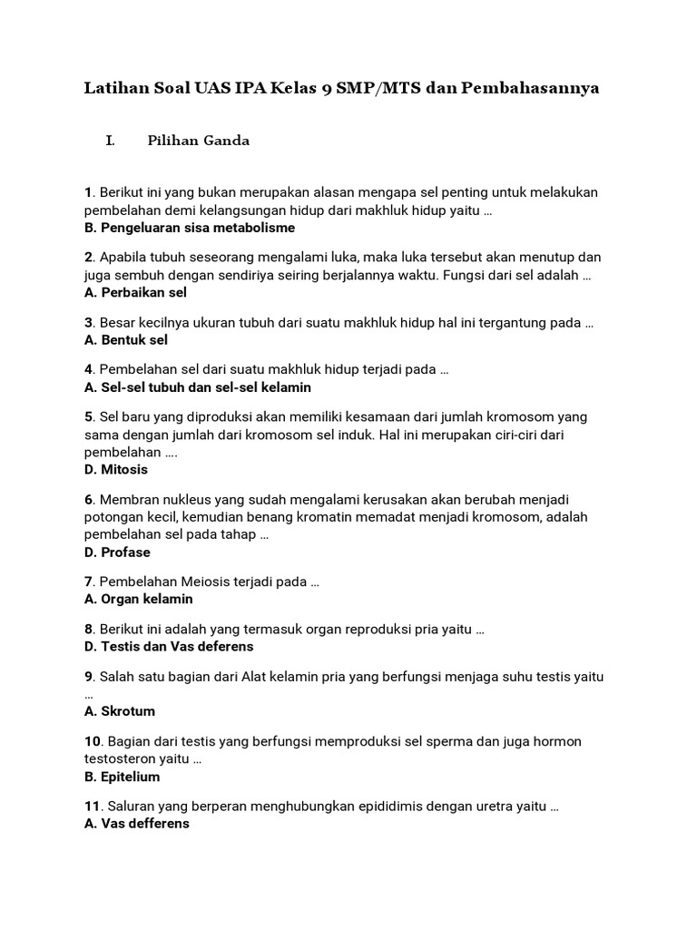 Soal UAS IPA Kelas 9 dan Pembahasan | PDF | Ilmu Sosial