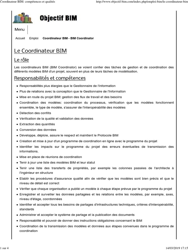 Coordinateur BIM - Compétences Et Qualités | PDF | Building information ...