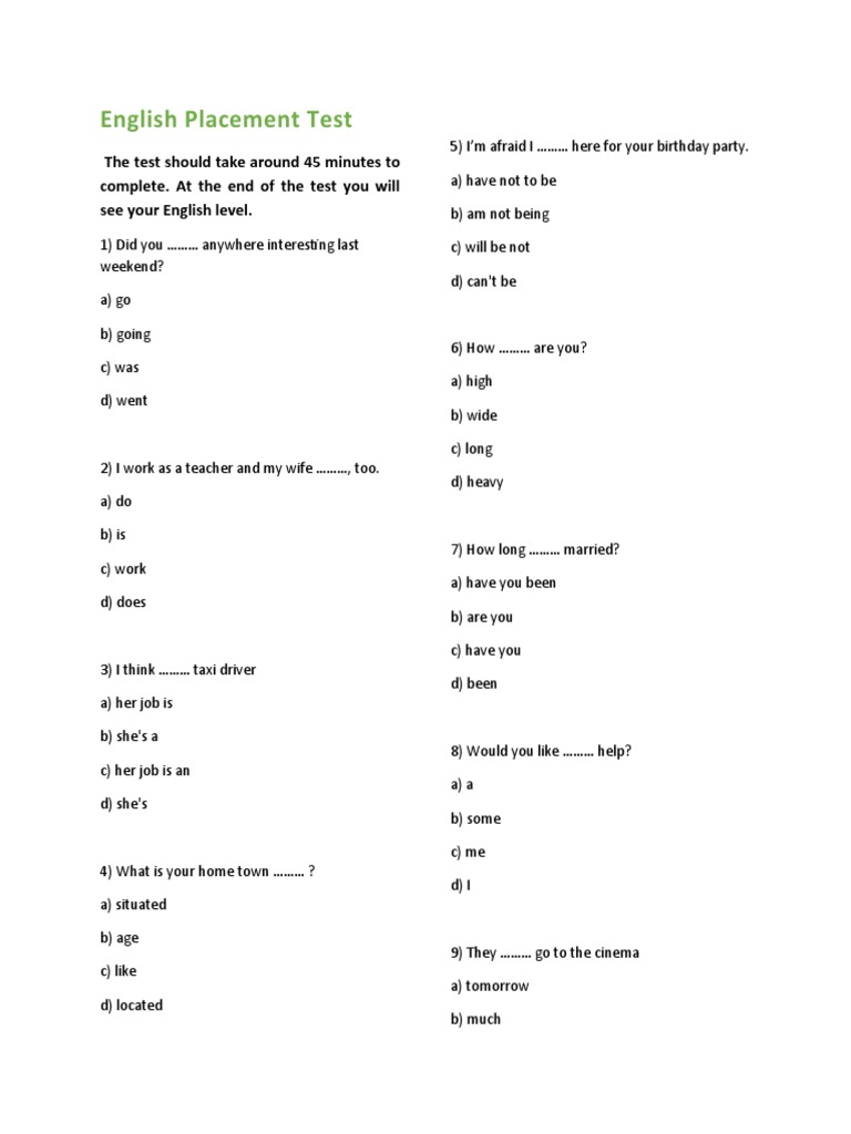 English Placement Test | PDF