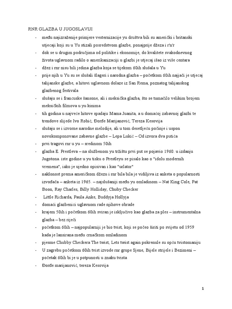 RNR Glazba U Jugoslaviji | PDF