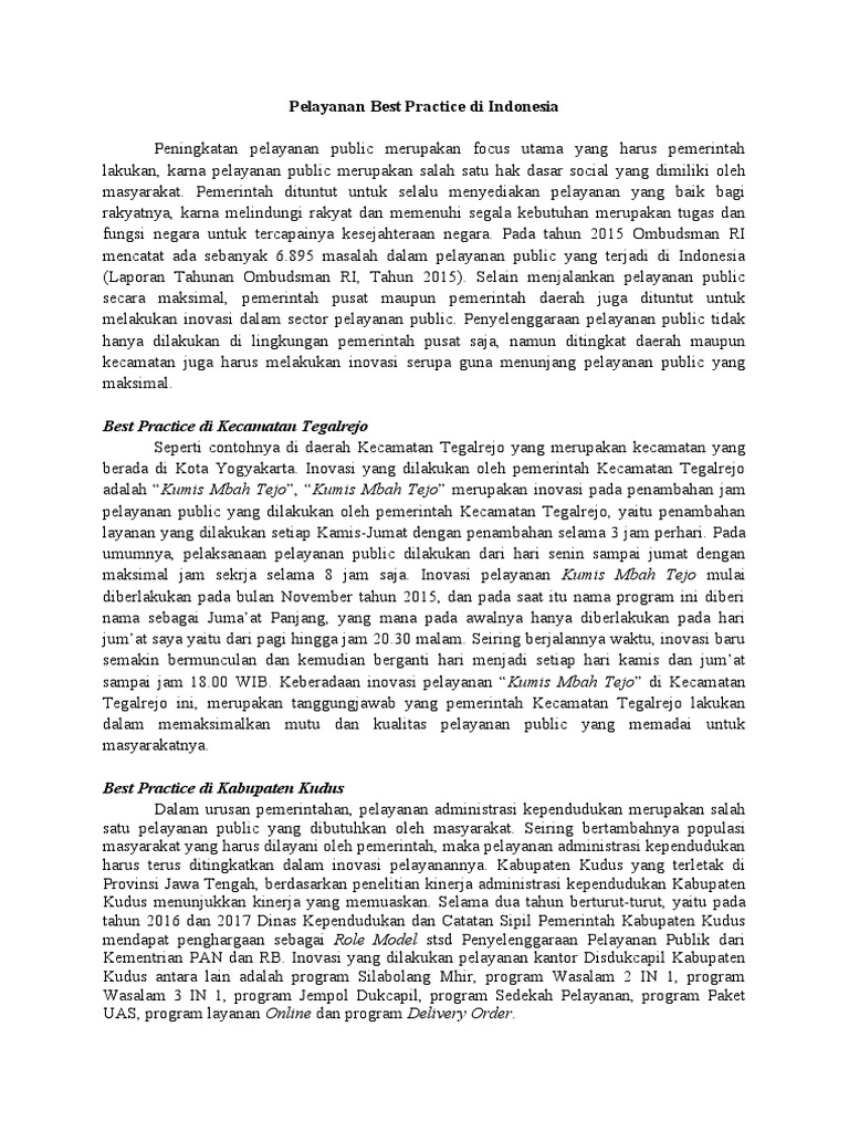 Contoh Pelayanan Best Practice Di Indonesia | PDF | Ilmu Sosial