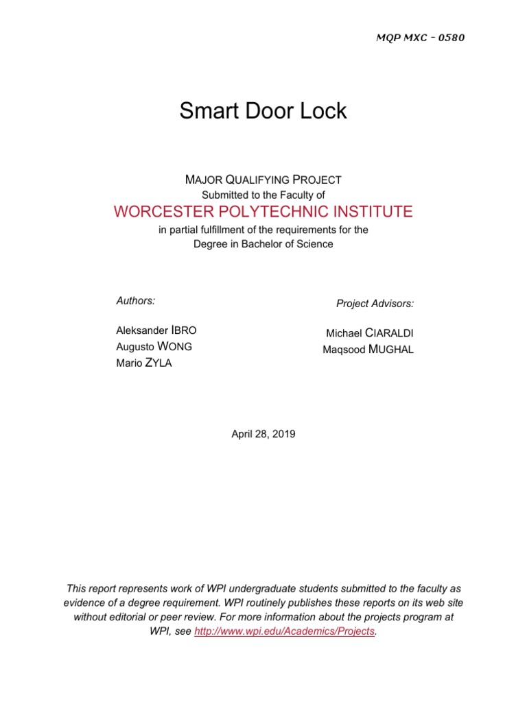 Smart Door Lock: Worcester Polytechnic Institute | PDF | Actuator | Ios