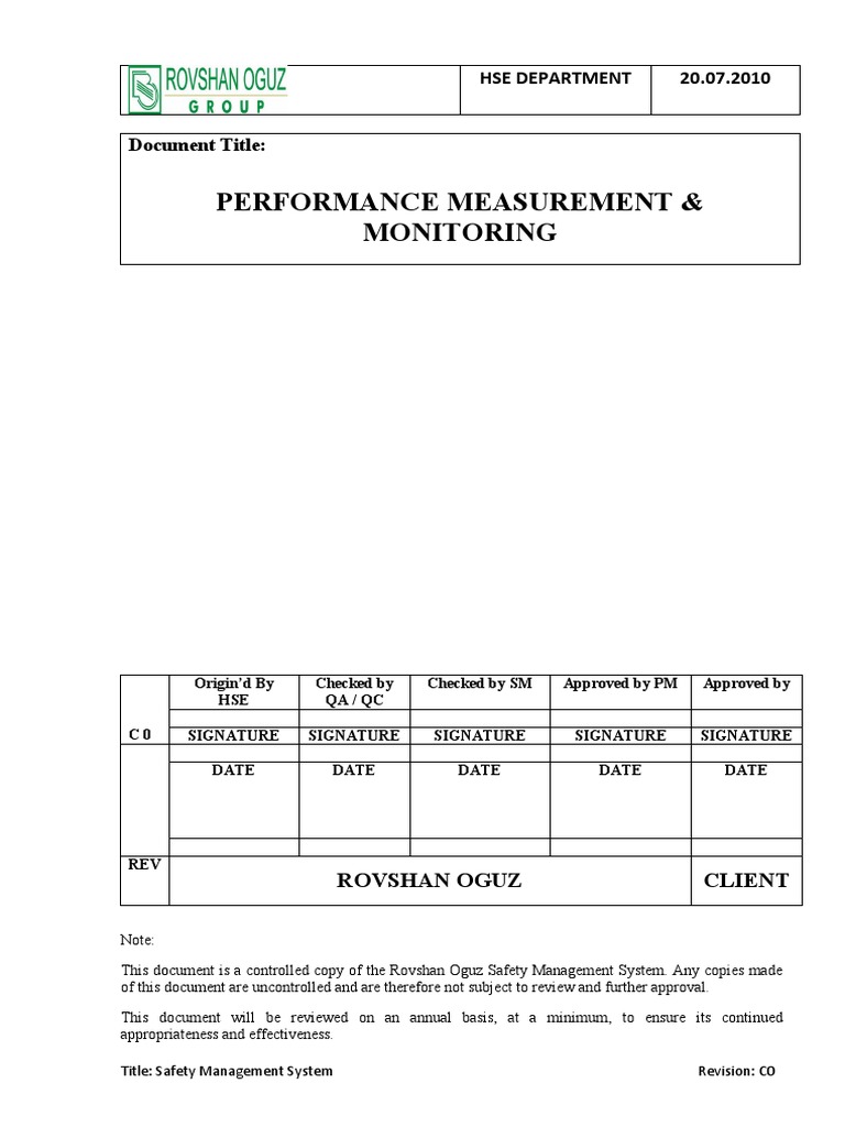 Performance Measurement And Monitoring Pdf Occupational Safety And