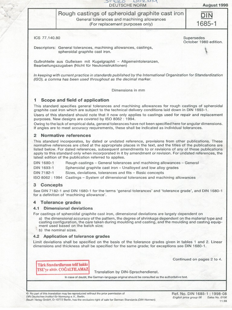 Din 1685-1 1998 | PDF