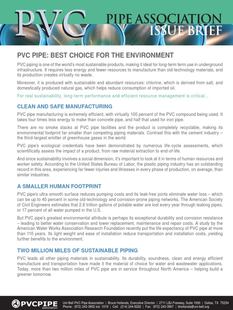 PVC Pipe Best Choice For The Environment | PDF | Polyvinyl Chloride ...