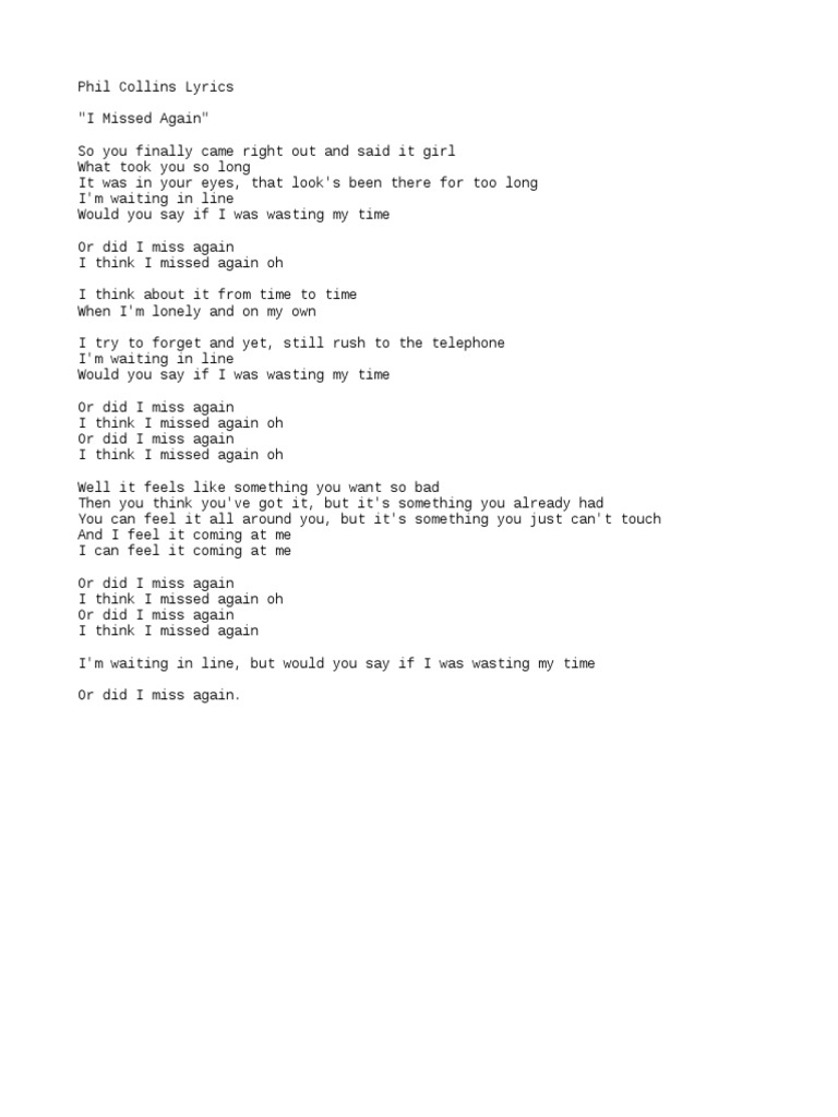 Phil Collins I Missed Again | PDF
