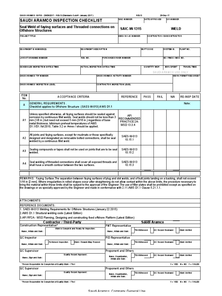 Saudi Aramco Inspection Checklist | Download Free PDF | Welding ...