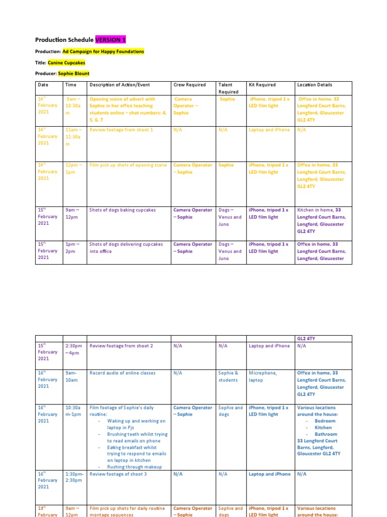 Production Schedule Example | PDF | Computing And Information Technology