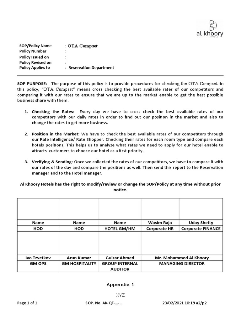 SOP/Policy Name: Policy Number: Policy Issued On: Policy Revised On ...