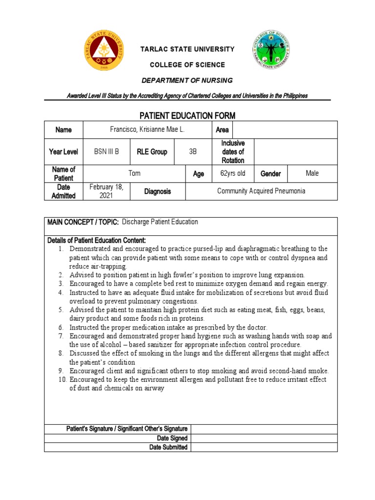 CAP Patient Education | PDF | Pneumonia | Patient