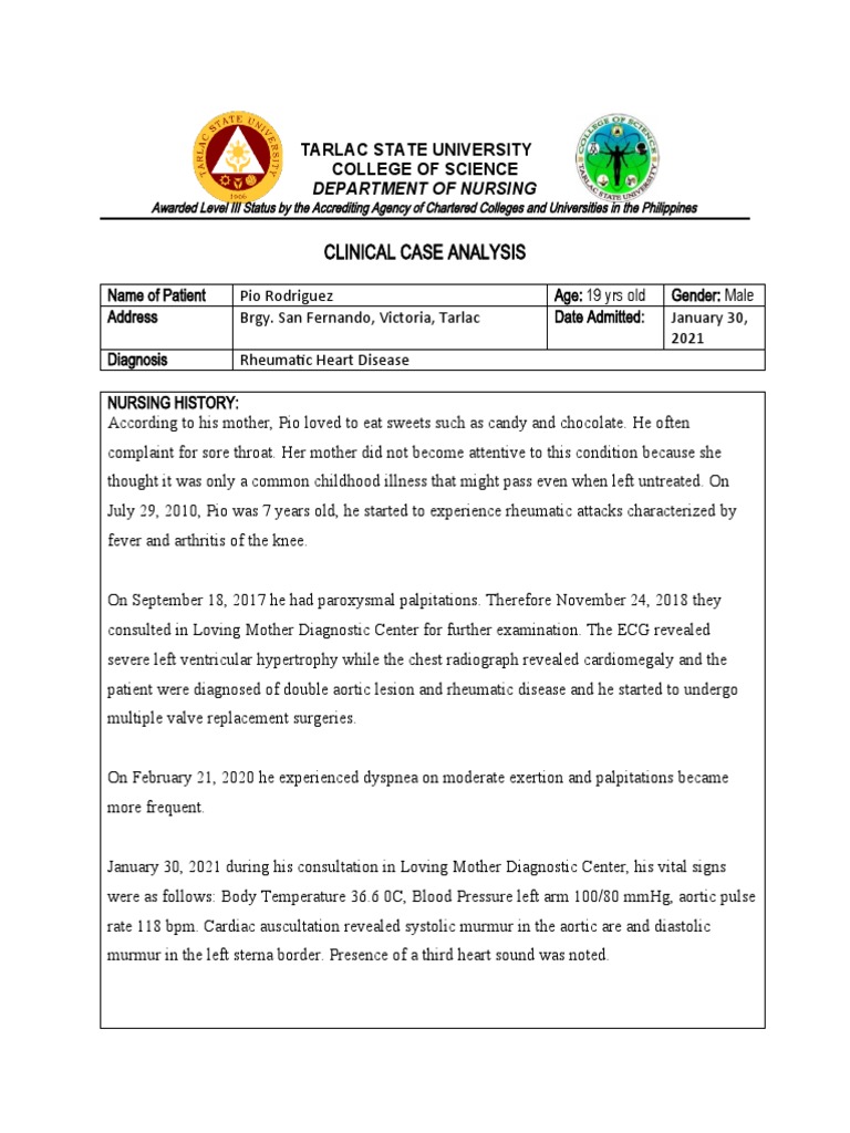 Clinical Case Analysis: Tarlac State University College of Science ...