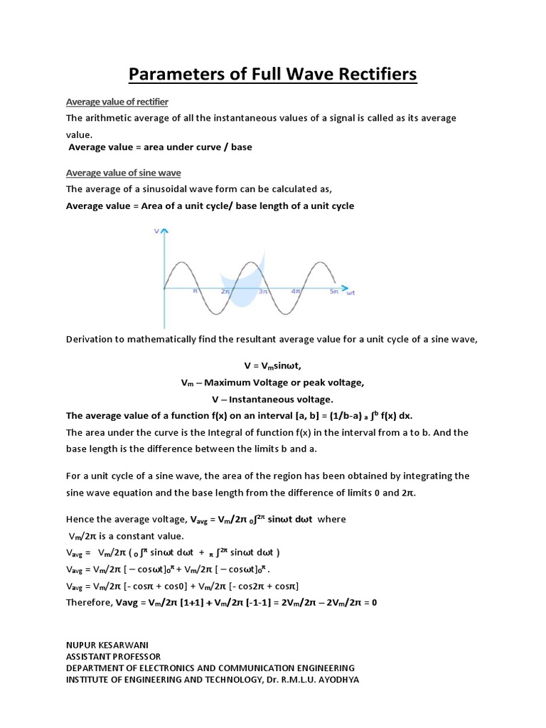 E.E.2.3.d.Parameters of Full Wave Rectifier | PDF | Root Mean Square | Rectifier