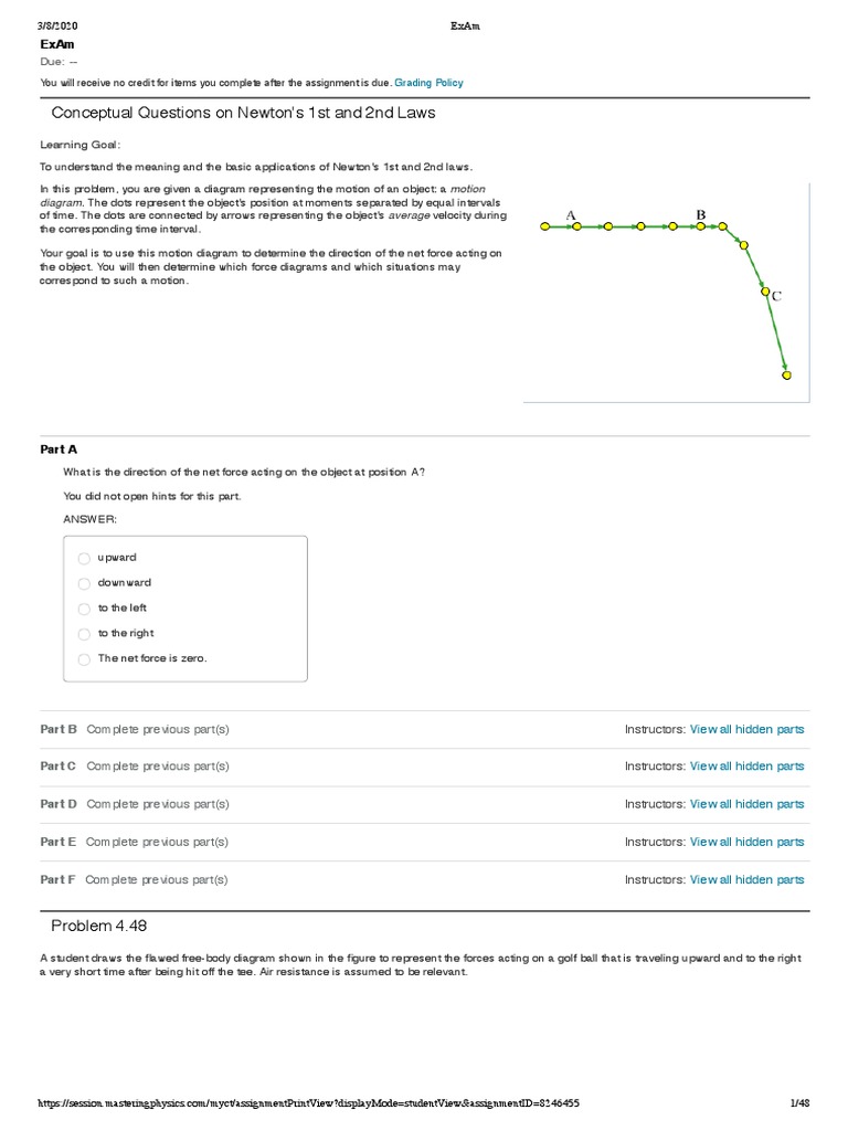Conceptual Questions On Newton's 1st and 2nd Laws: Learning Goal | PDF ...