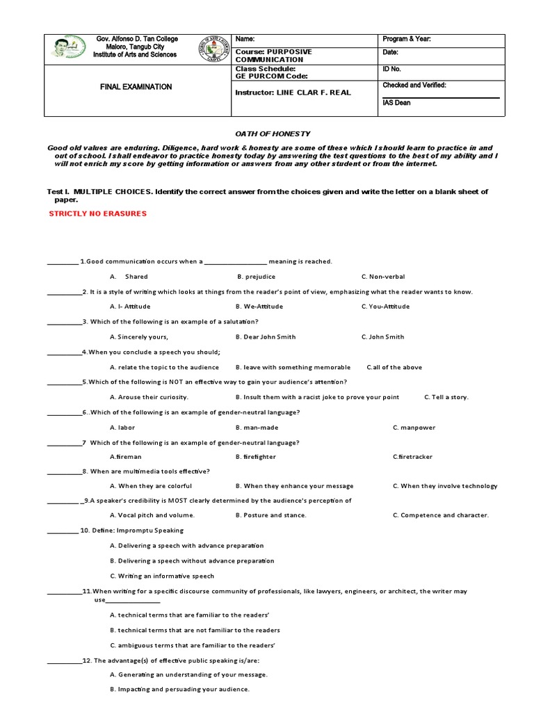 PURCOM-EXAM - docx-FINAL - CRIMINOLOGY NOW | PDF | Communication