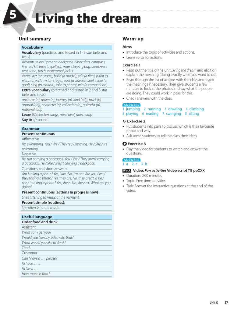 Living The Dream: Unit Summary Warm-Up | PDF | Question | Vocabulary