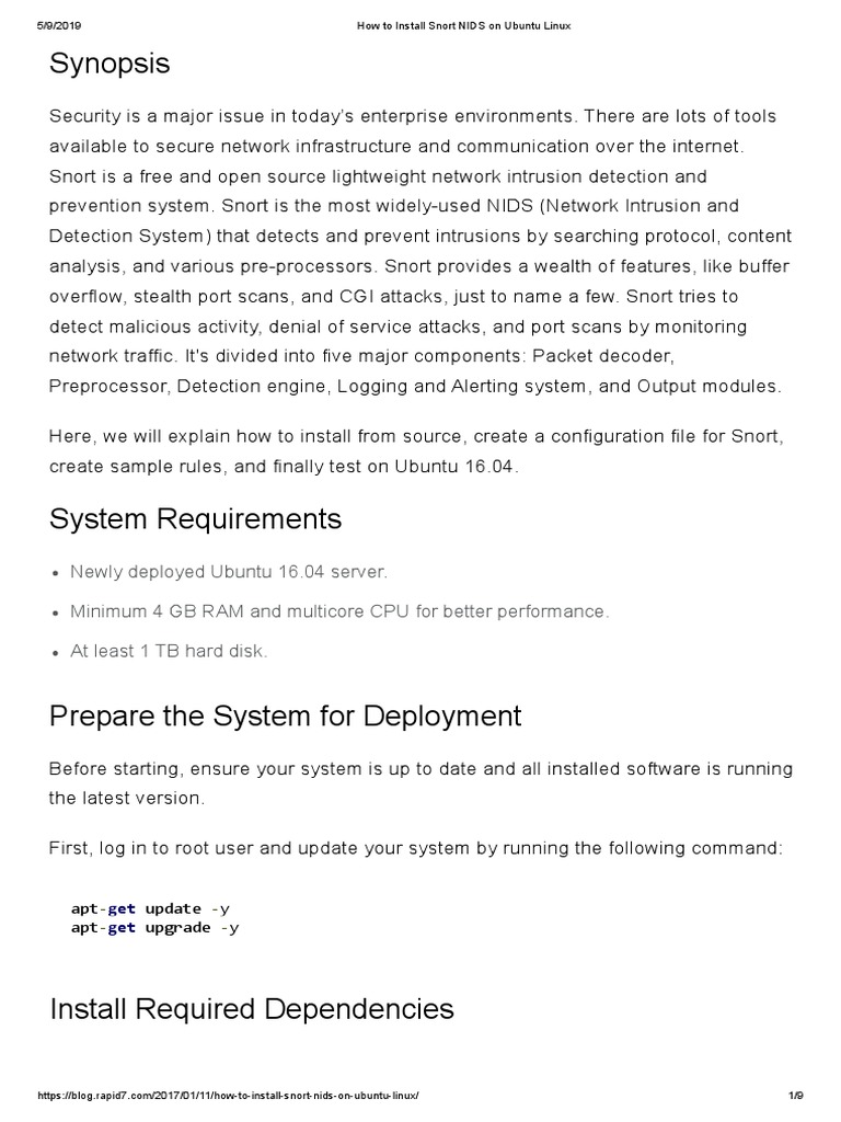 How To Install Snort NIDS On Ubuntu Linux | PDF | File Transfer ...