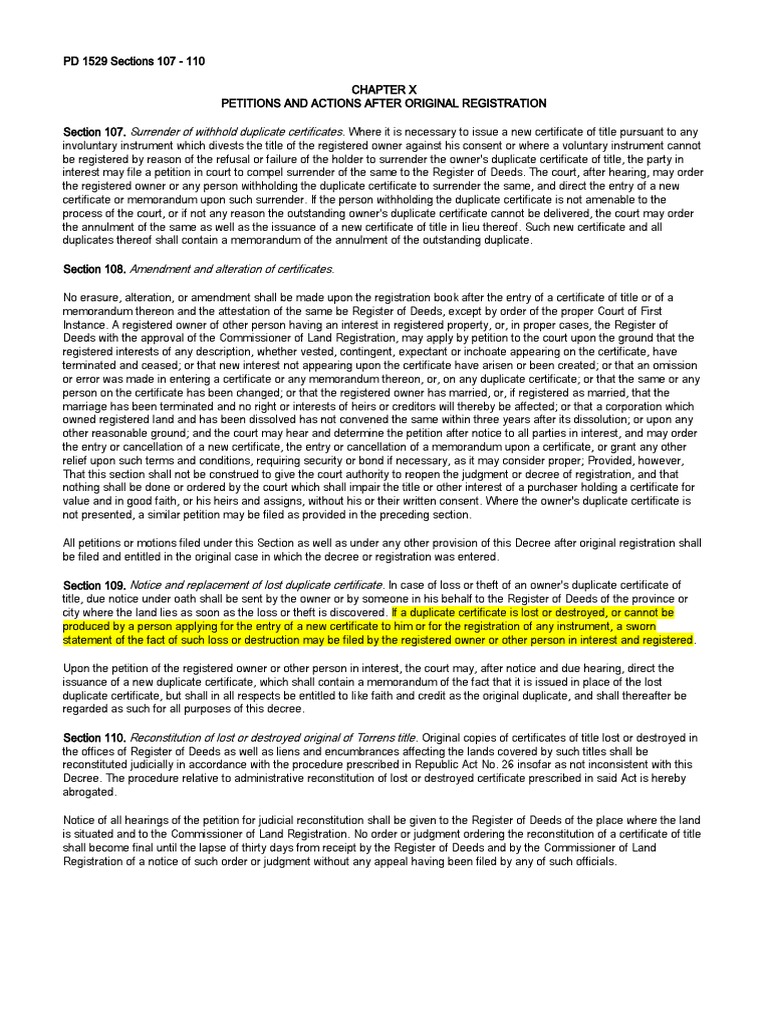 PD 1529 Sections 107 110 | PDF | Deed | Judgment (Law)
