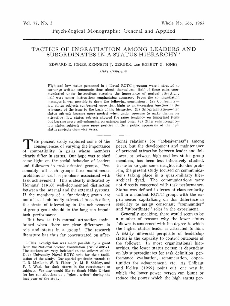 Tactics of Ingratiation Among Leaders and Subordinates in A Status ...