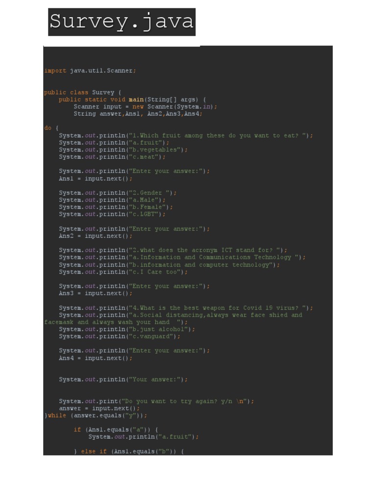 Survey Java | PDF | Computer Programming | Computing