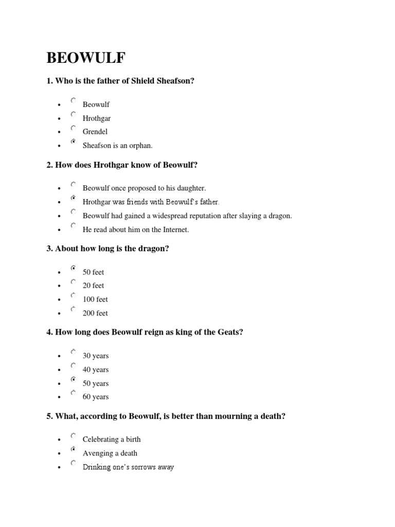 Beowulf: 1. Who Is The Father of Shield Sheafson? | Download Free PDF ...
