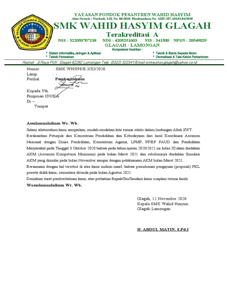 Surat Pembatalan PKL | PDF