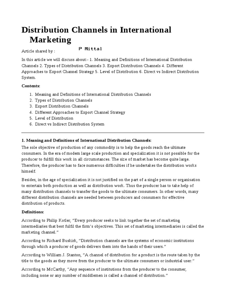 Distribution Channels in International Marketing: Contents | PDF ...