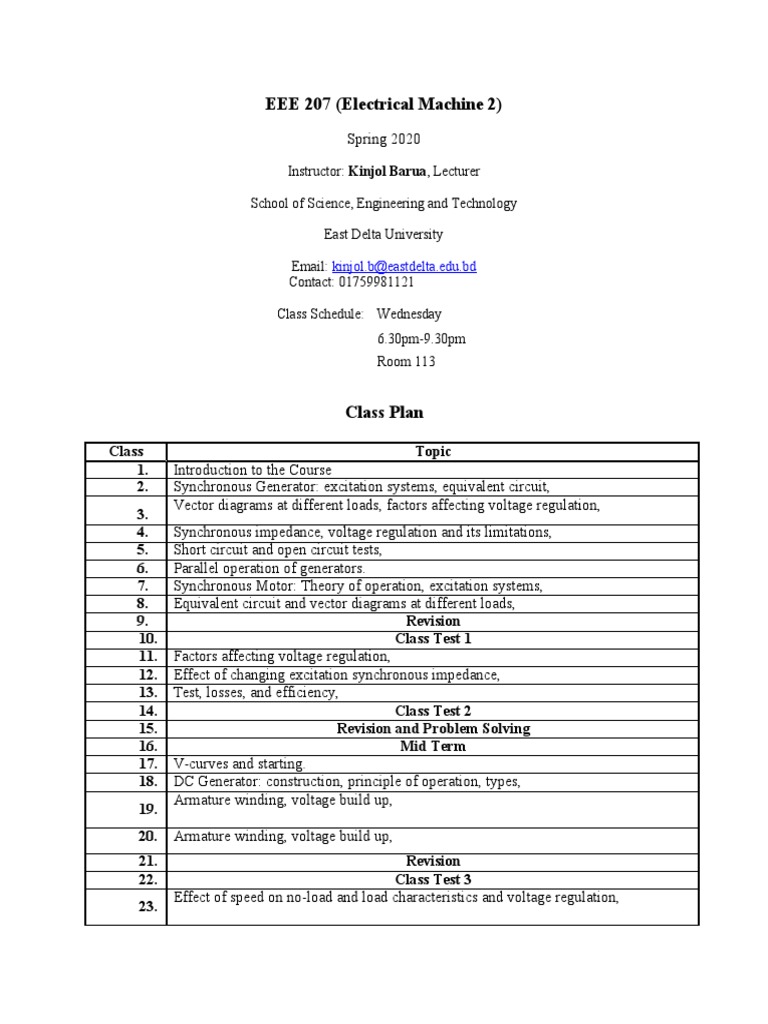 EEE 207 (Electrical Machine 2) | PDF | Electric Generator | Electromagnetism