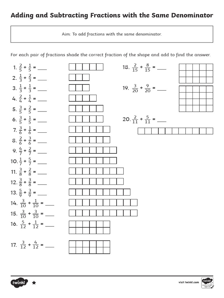 Adding And Subtracting Fractions Worksheets For Grade 2