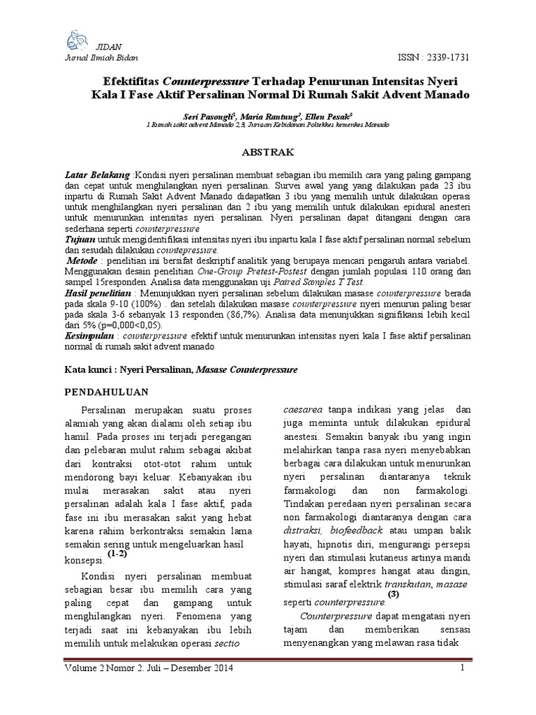 Efektifitas Counterpressure Terhadap Penurunan Intensitas Nyeri Kala I ...