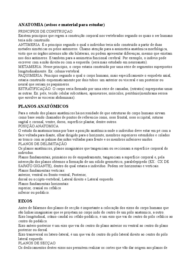 Resumos de Anatomia I | PDF | Osso | Anatomia