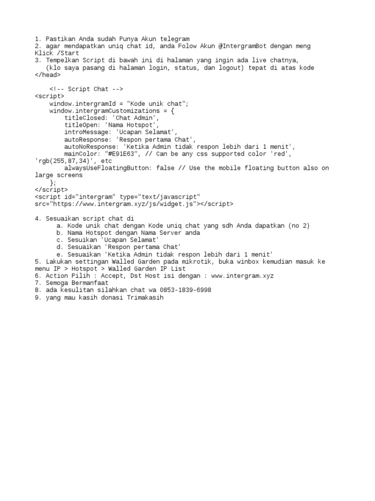Panduan Skrip Live Chat Intergram | PDF | Komputer