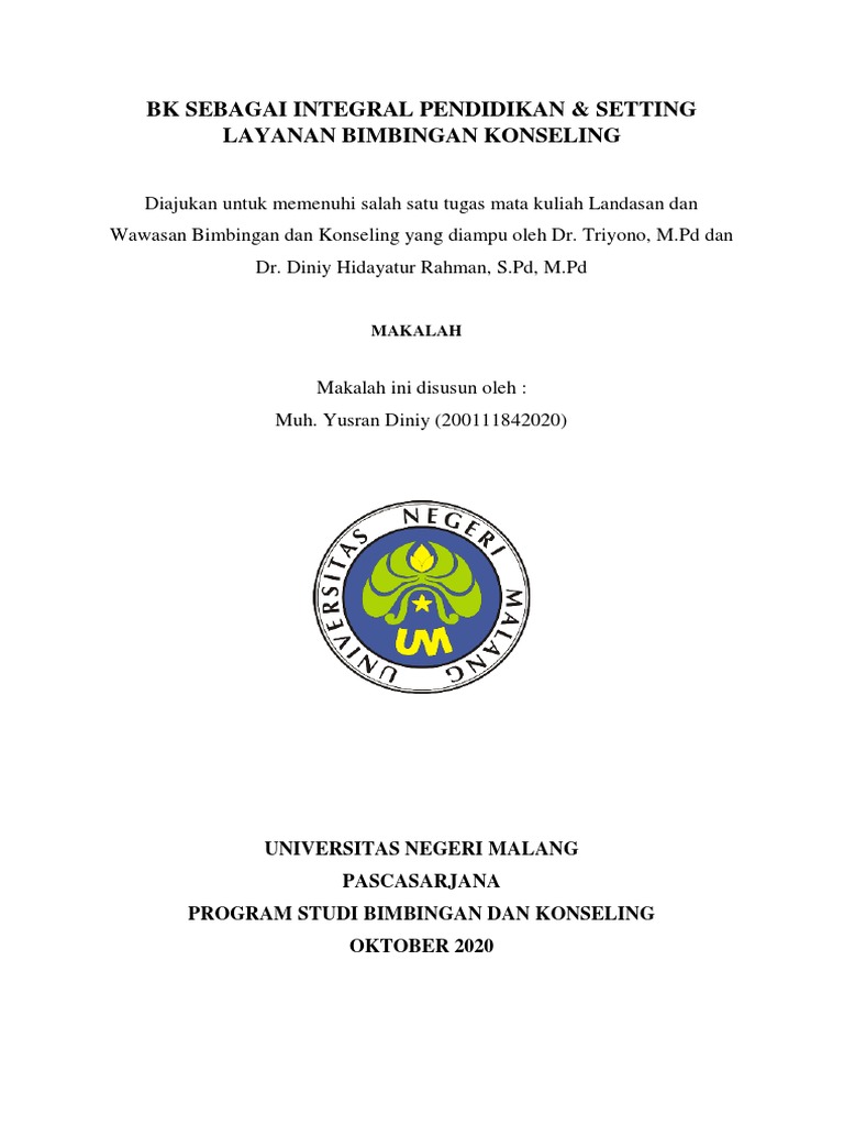 Setting Layanan Bimbingan Dan Konseling (Yusran. 200111842020) | PDF